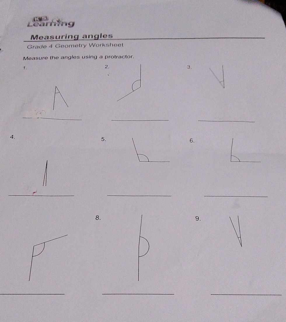 Measuring angles Grade 4 Geometry Worksheet | StudyX