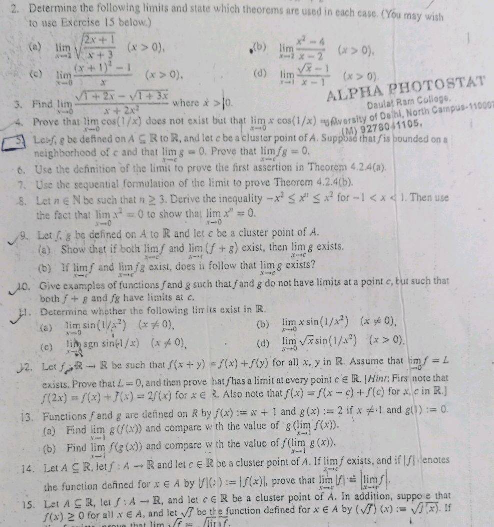 2. Determine the following limits and state | StudyX