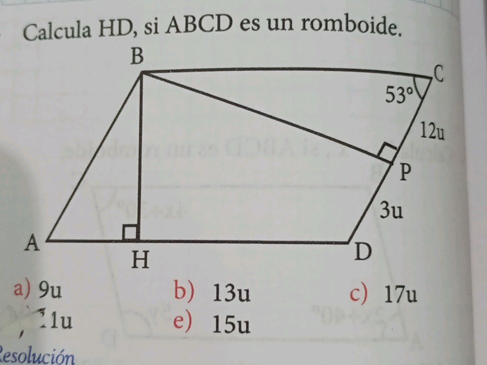 Calcula HD, si ABCD es un romboide. a) 9u | StudyX