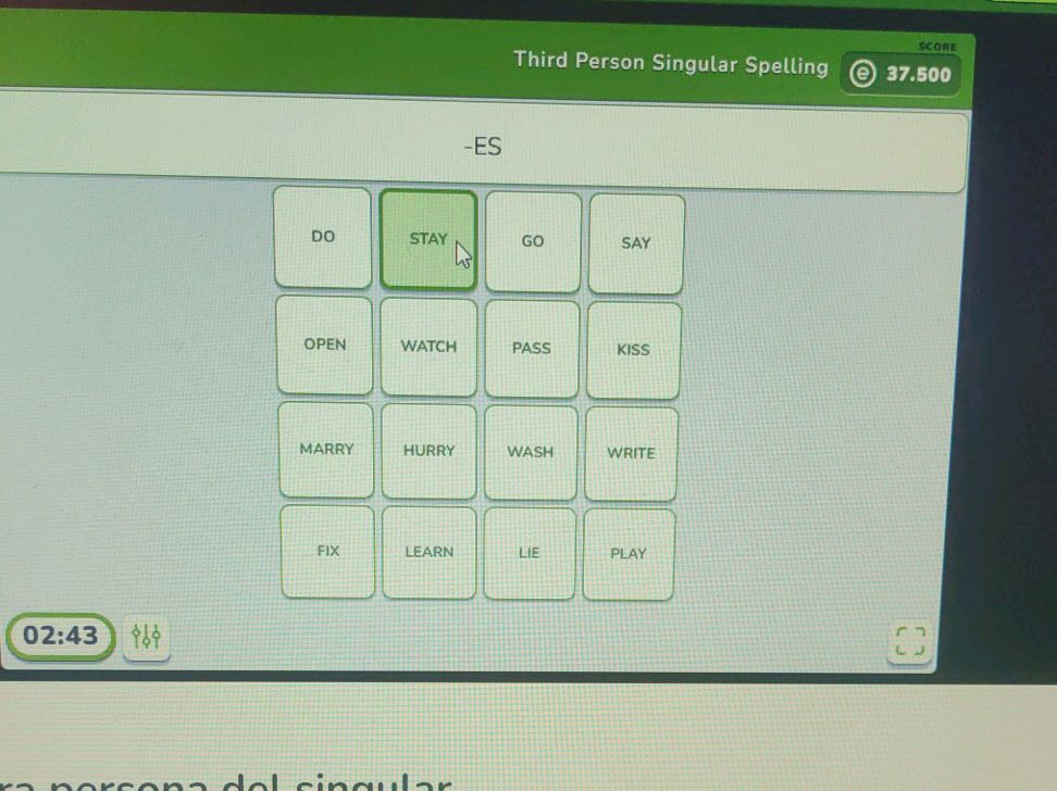 Third Person Singular Spelling -ES DO STAY | StudyX