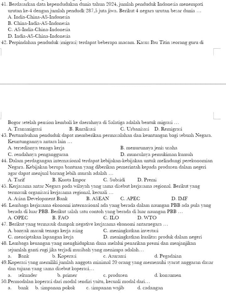 41. Berdasarkan data kependudukan dunia | StudyX