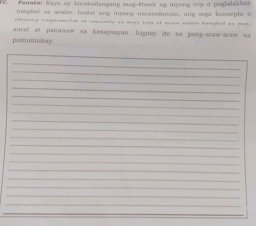 IV. Panuto: Kayo ay kinakailangang mag-#book | StudyX