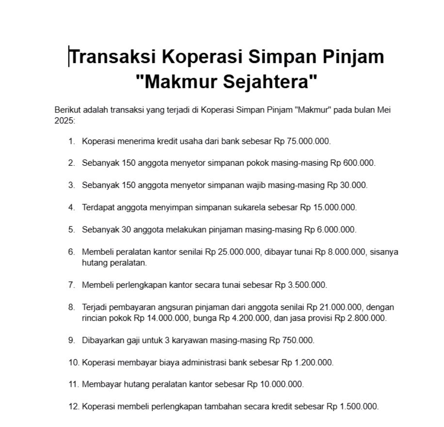 Transaksi Koperasi Simpan Pinjam "Makmur | StudyX