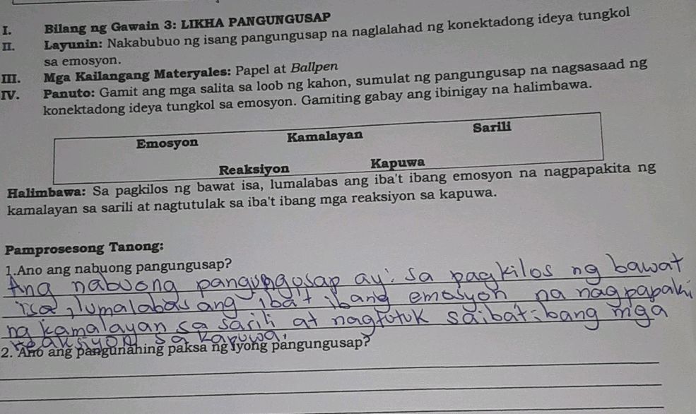 Bilang ng Gawain 3: LIKHA PANGUNGUSAP | StudyX