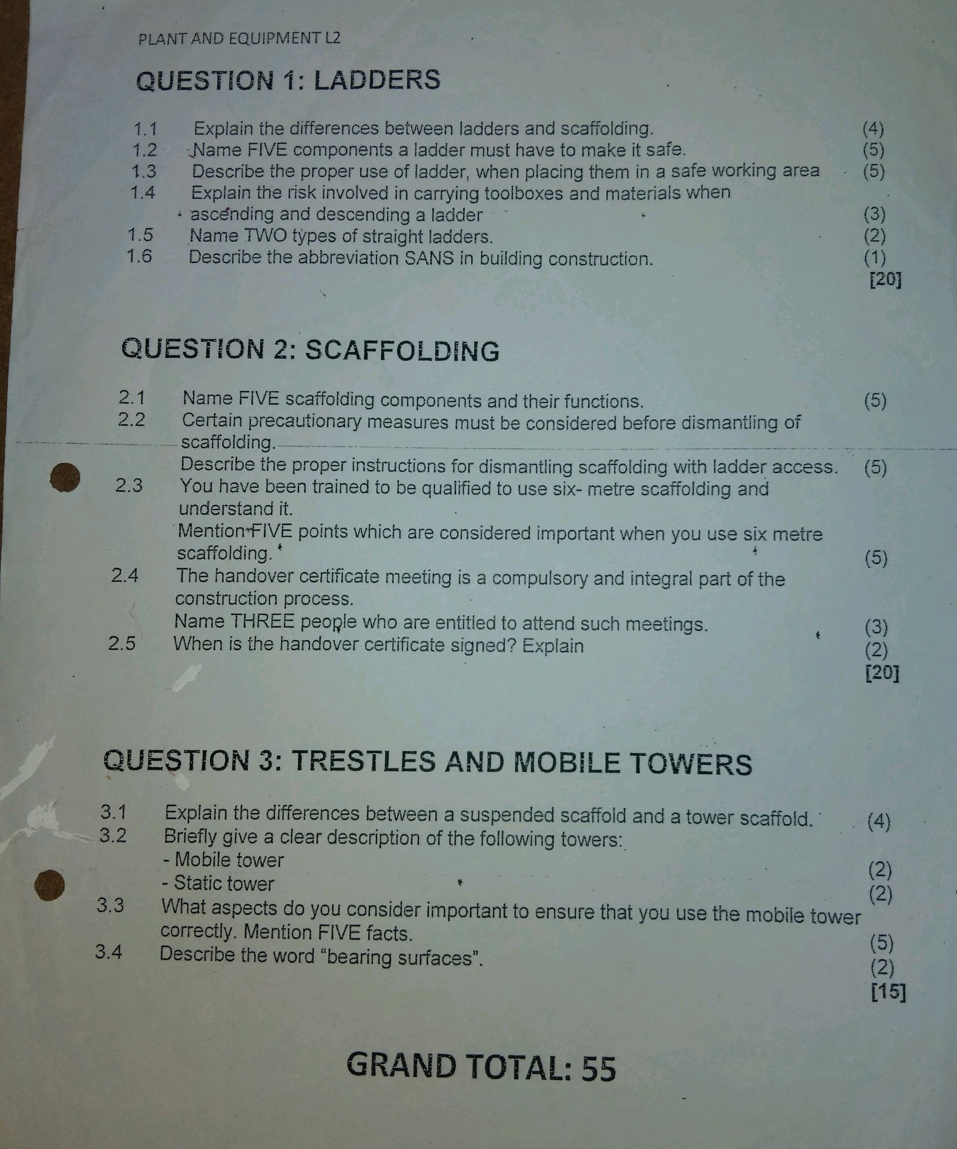 QUESTION 1: LADDERS 1.1 Explain the | StudyX