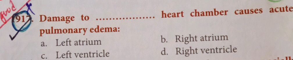 1917. Damage to heart chamber causes acute | StudyX