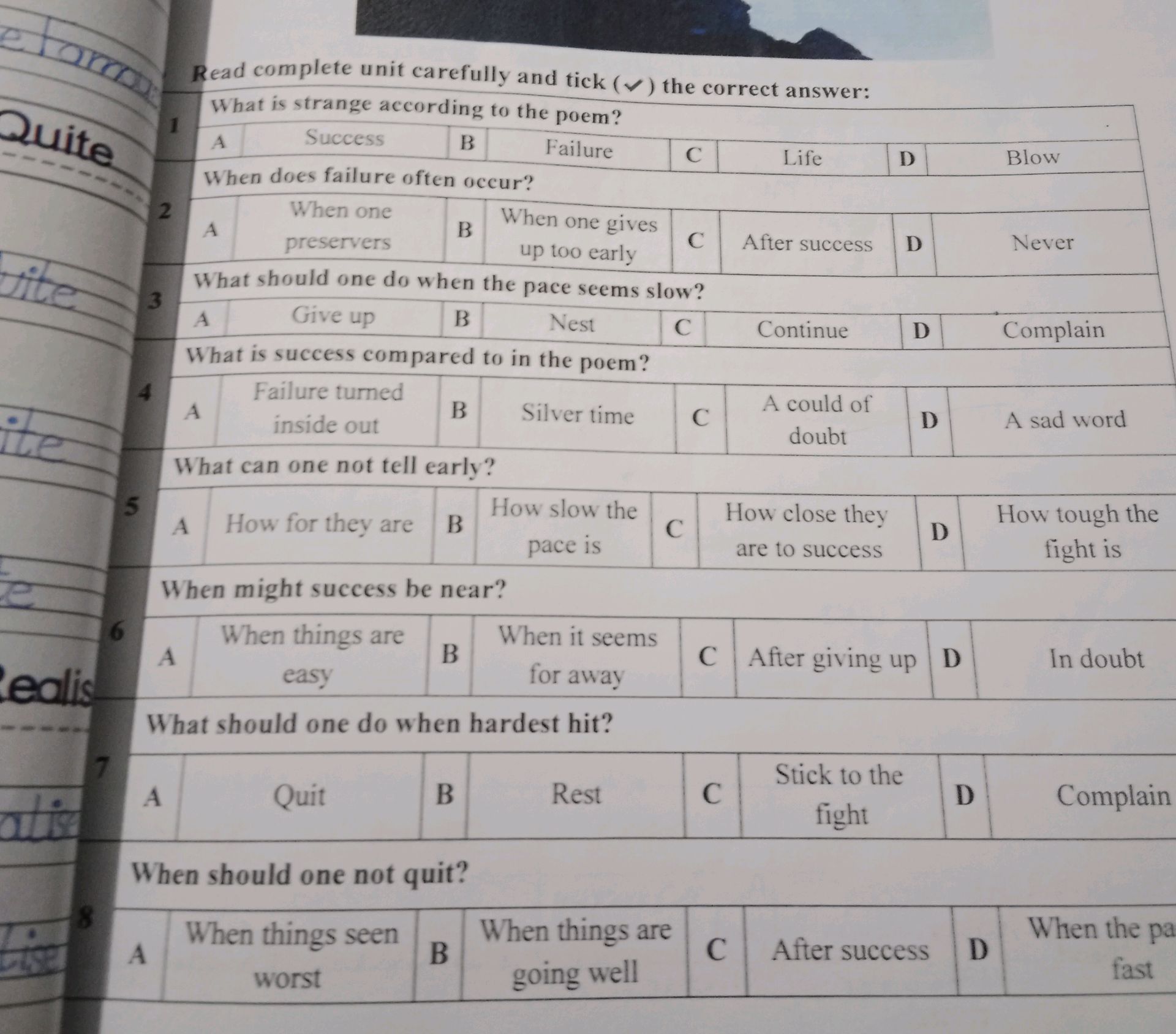 Read complete unit carefully and tick ( ) | StudyX
