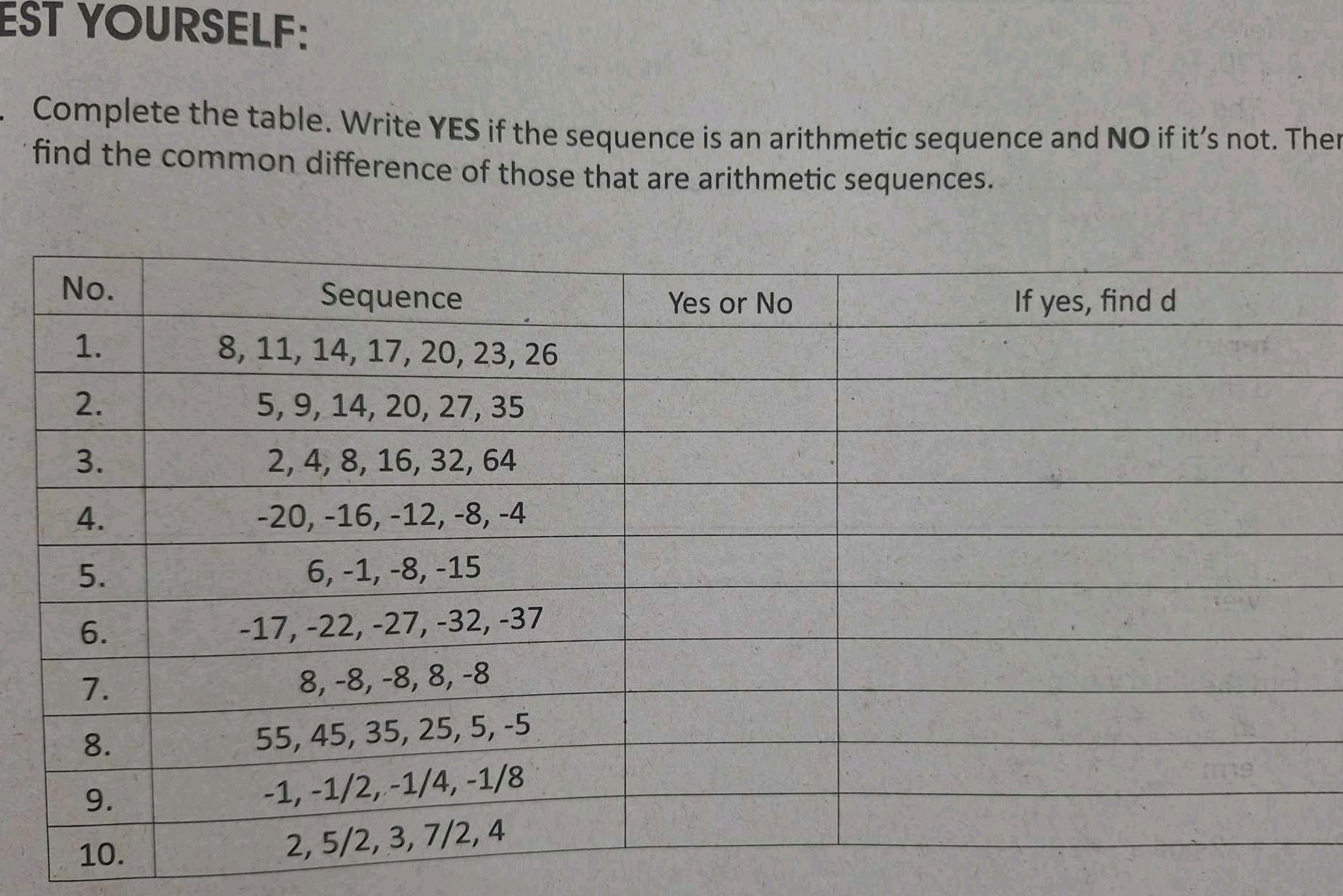 Complete the table. Write YES if the | StudyX