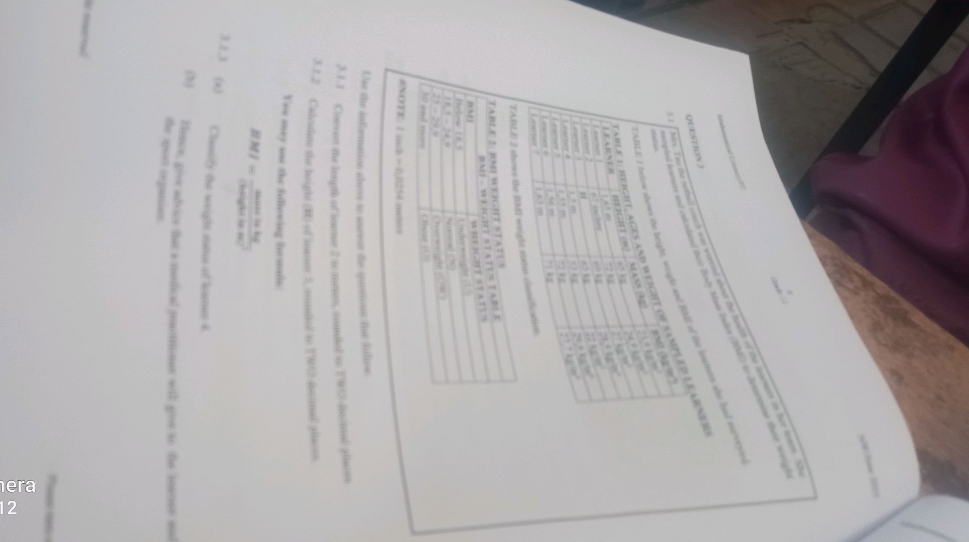 QUESTION 3 TABLE 1 below shows the height, | StudyX