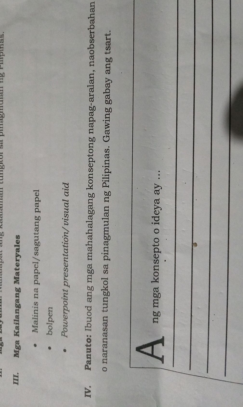 IV. Panuto: Ibuod ang mga mahahalagang | StudyX