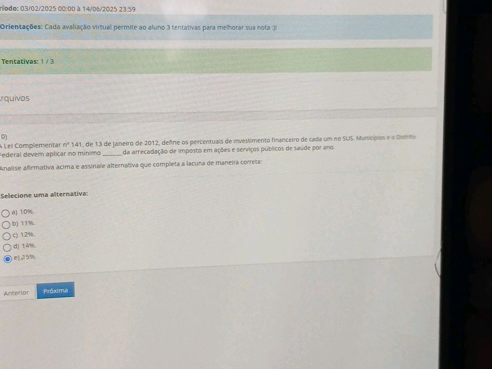 0) A Lei Complementar nº 141, de 13 de | StudyX