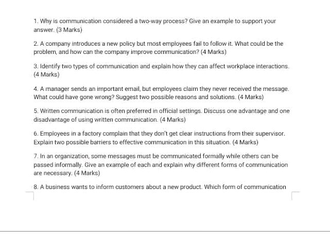 1. Why is communication considered a two-way | StudyX