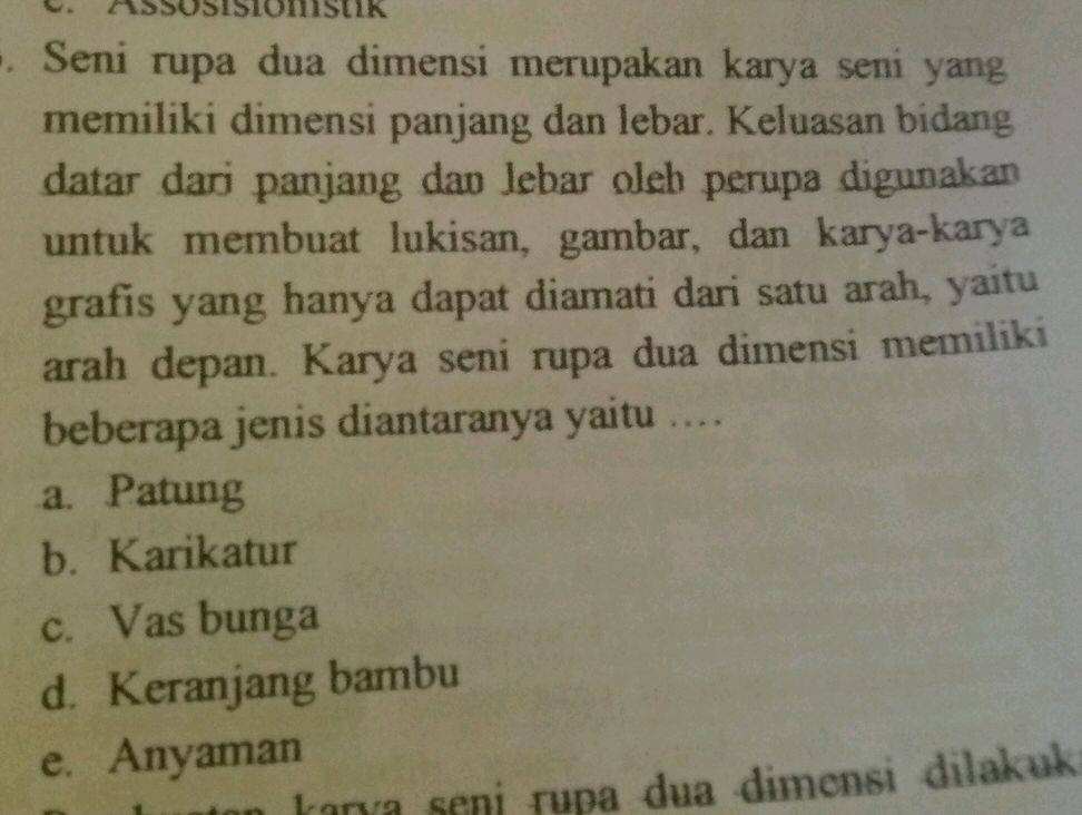 Seni rupa dua dimensi merupakan karya seni | StudyX