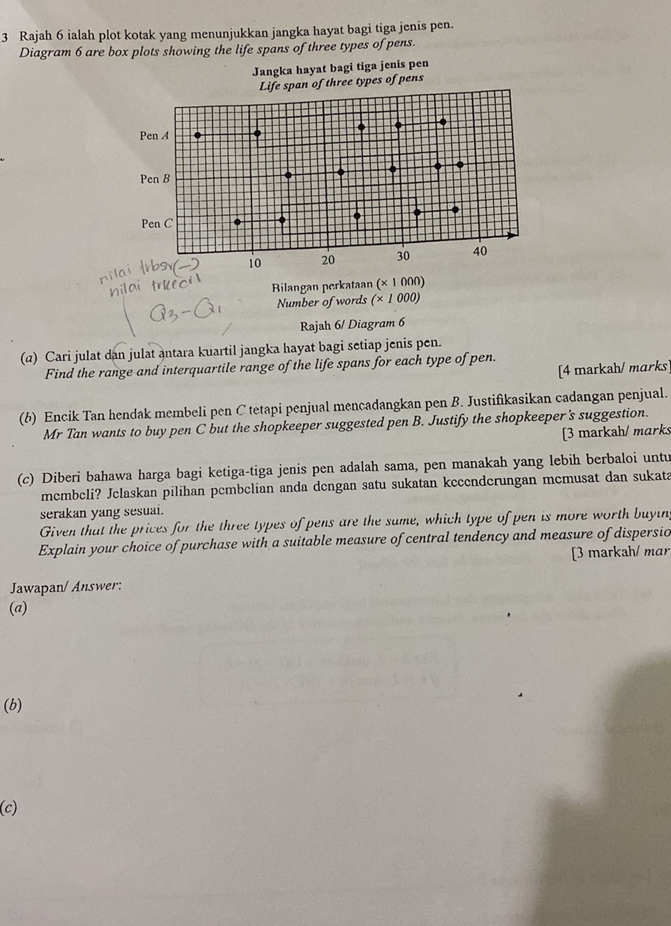 3 Rajah 6 ialah plot kotak yang menunjukkan | StudyX