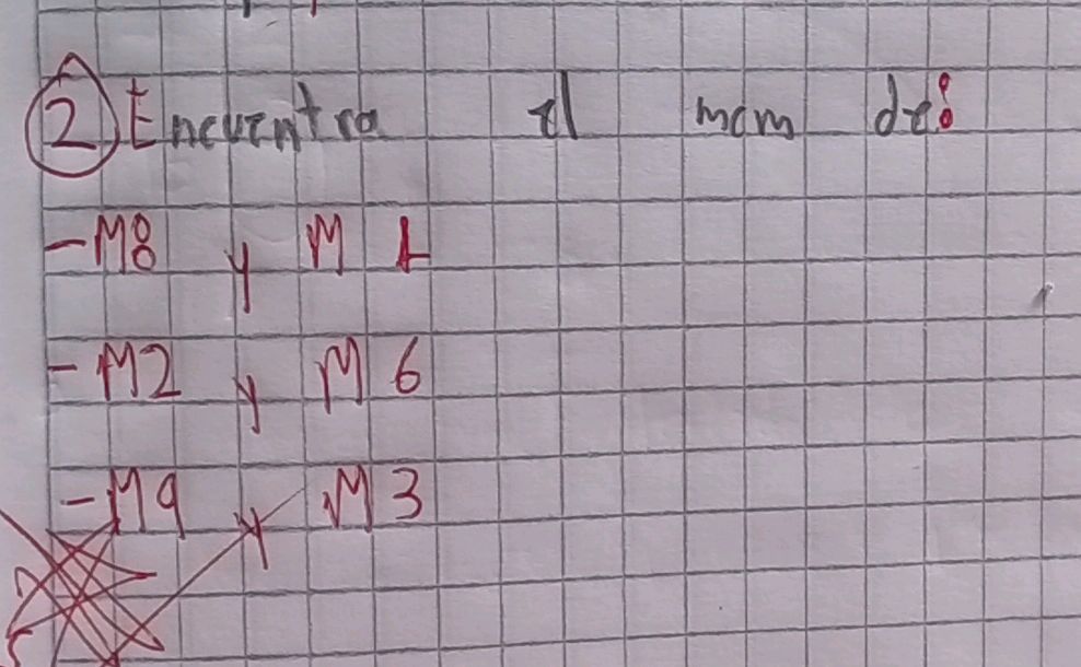 Encuentra el mcm de: -M8 y M1 -M2 y M6 -M9 y | StudyX