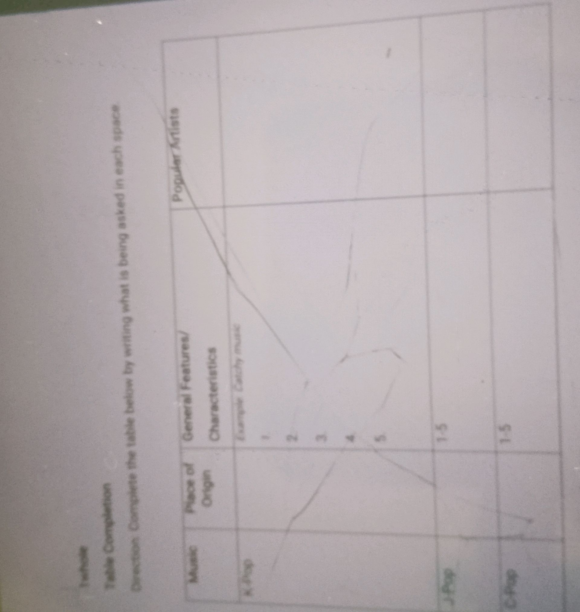 Table Completion Direction: Complete the | StudyX
