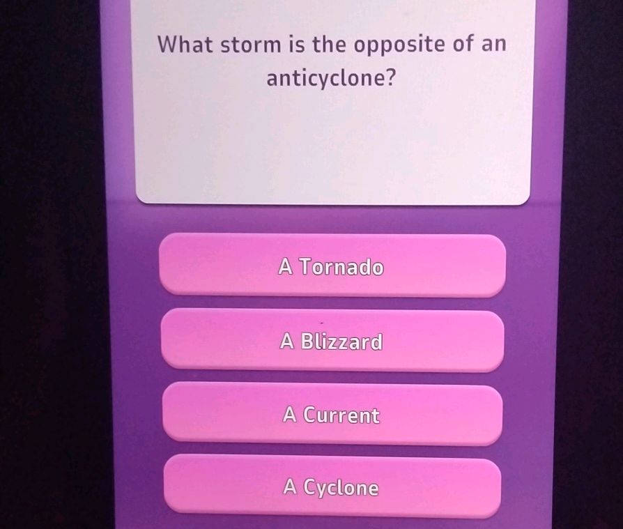 What storm is the opposite of an | StudyX