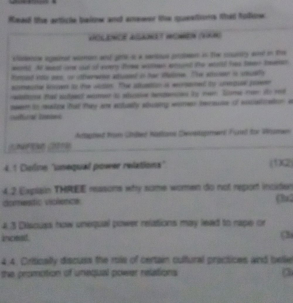 4.1 Define "unequal power relations" 4.2 | StudyX