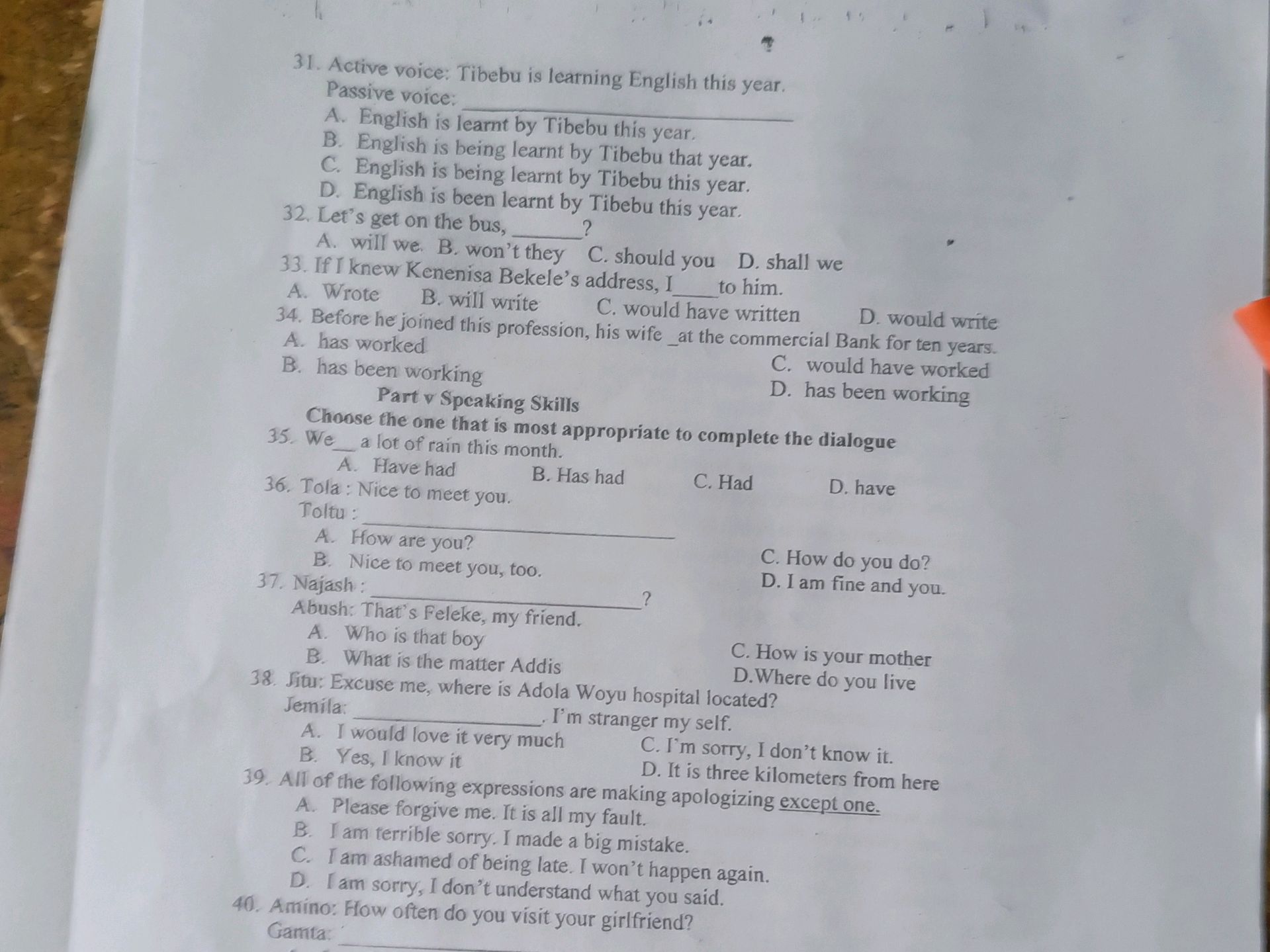 31. Active voice: Tibebu is learning English | StudyX