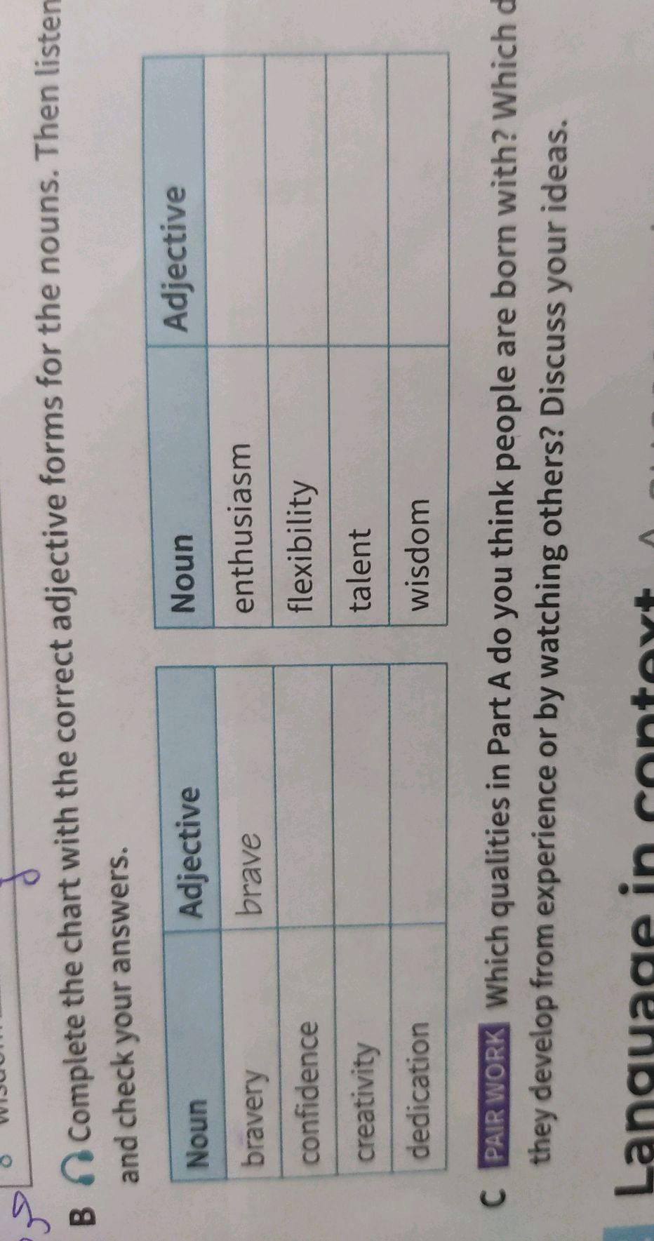 B Complete the chart with the correct | StudyX