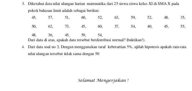 3. Diketahui data nilai ulangan harian | StudyX