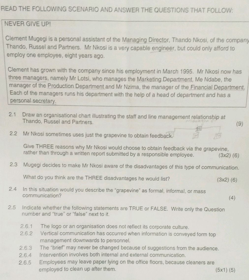 READ THE FOLLOWING SCENARIO AND ANSWER THE | StudyX