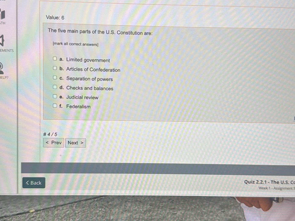 The five main parts of the U.S. Constitution | StudyX