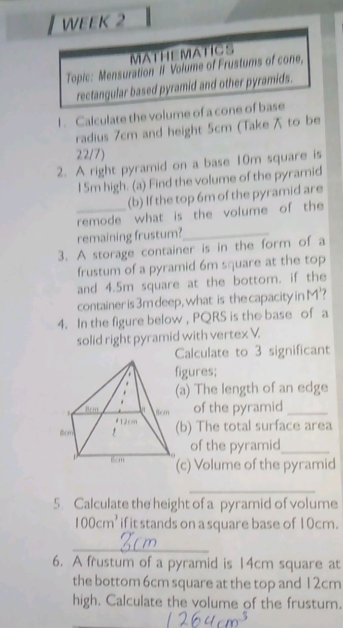 1. Calculate the volume of a cone of base | StudyX