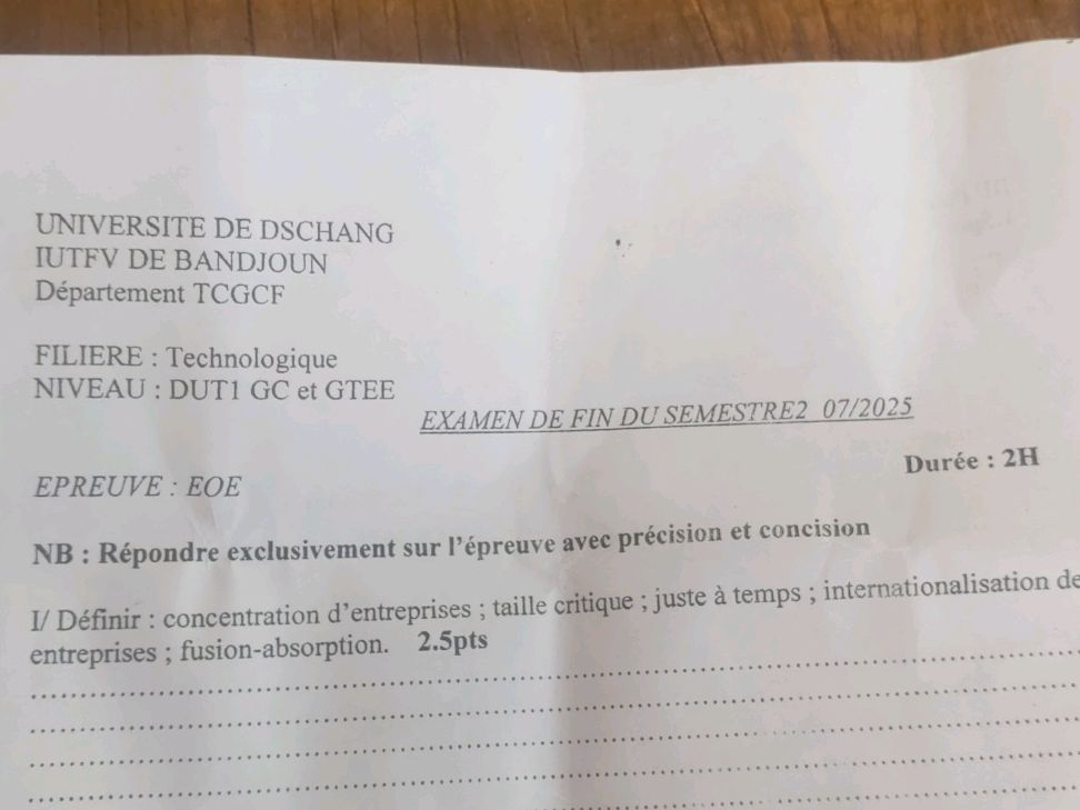 I/ Définir: concentration d'entreprises; | StudyX