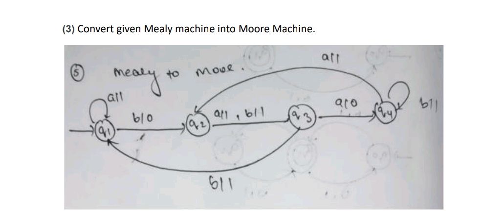 (3) Convert given Mealy machine into Moore | StudyX