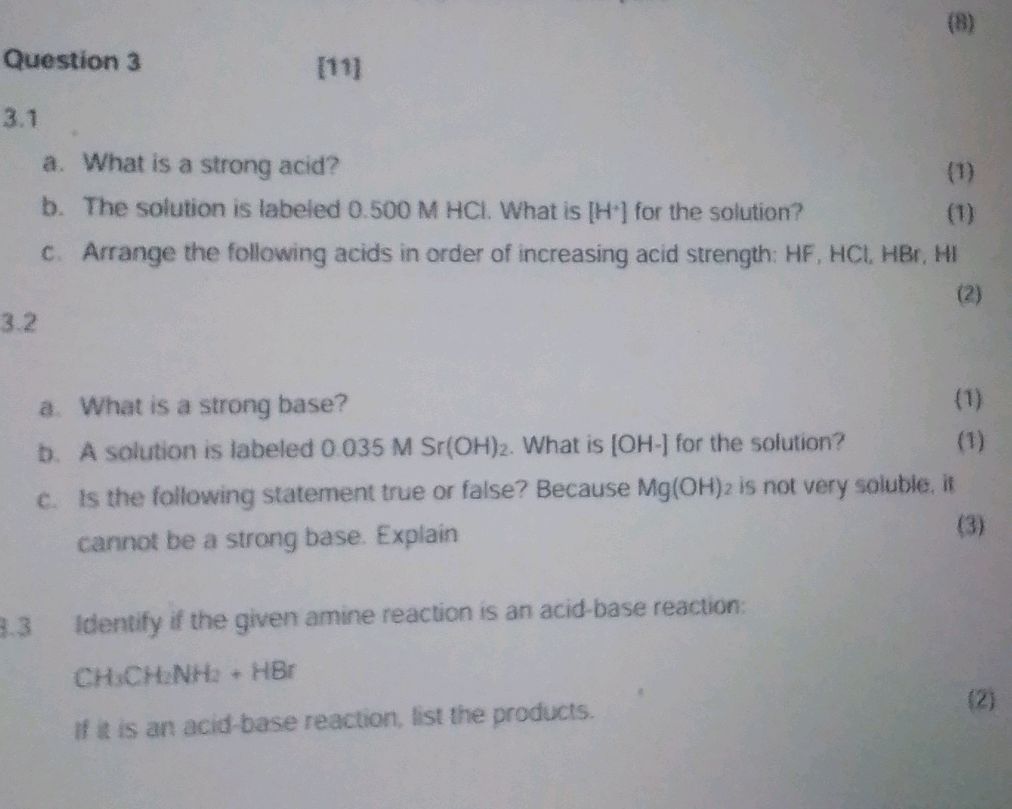 3.1 a. What is a strong acid? b. The | StudyX