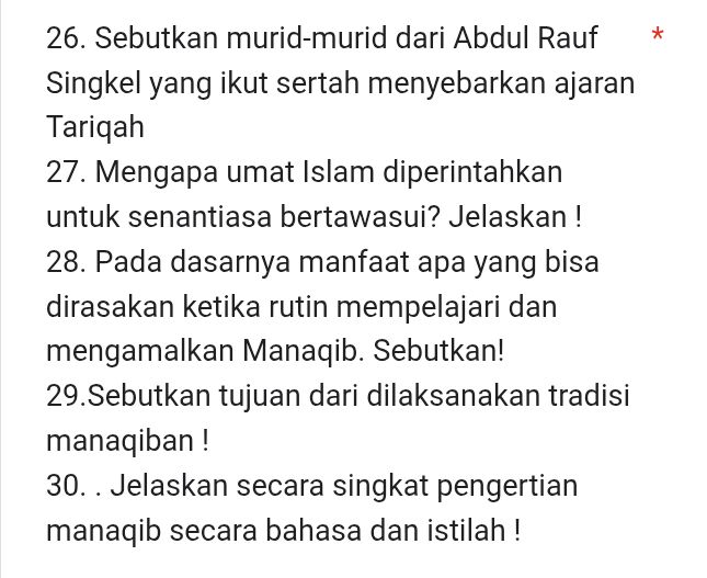 26. Sebutkan murid-murid dari Abdul Rauf | StudyX