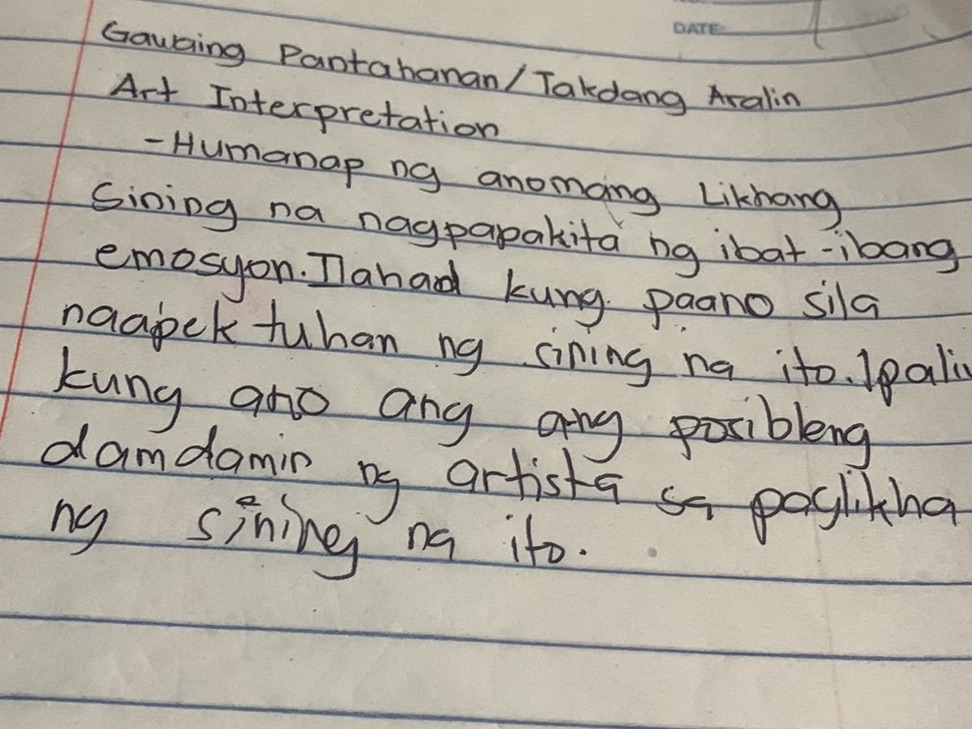 Gawaing Pantahanan/Takdang Aralin Art | StudyX