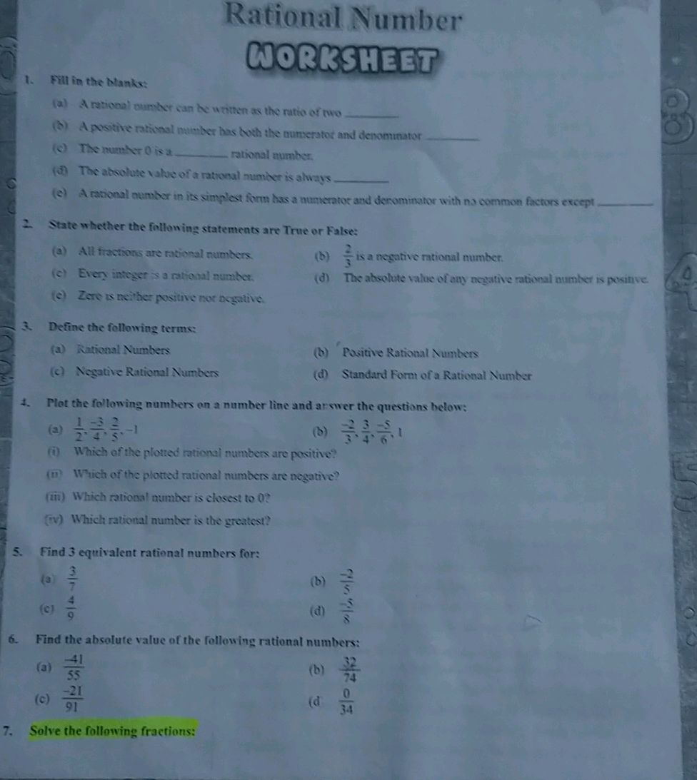 1. Fill in the blanks: (a) A rational number | StudyX