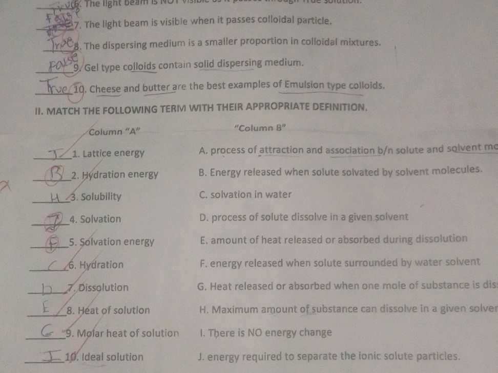II. MATCH THE FOLLOWING TERM WITH THEIR | StudyX