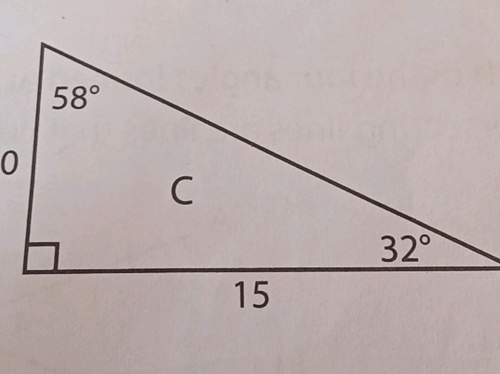 A right triangle is shown with angles of 58° | StudyX