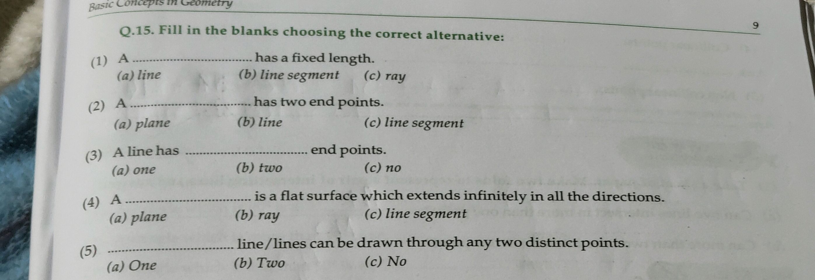 (1) A ________ has a fixed length. (a) line | StudyX