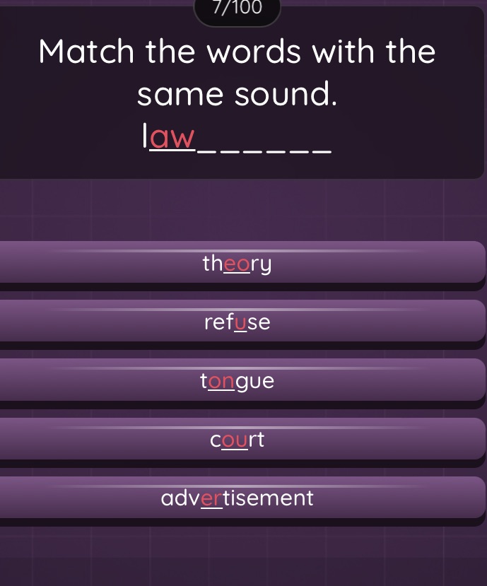 Match the words with the same sound. law | StudyX