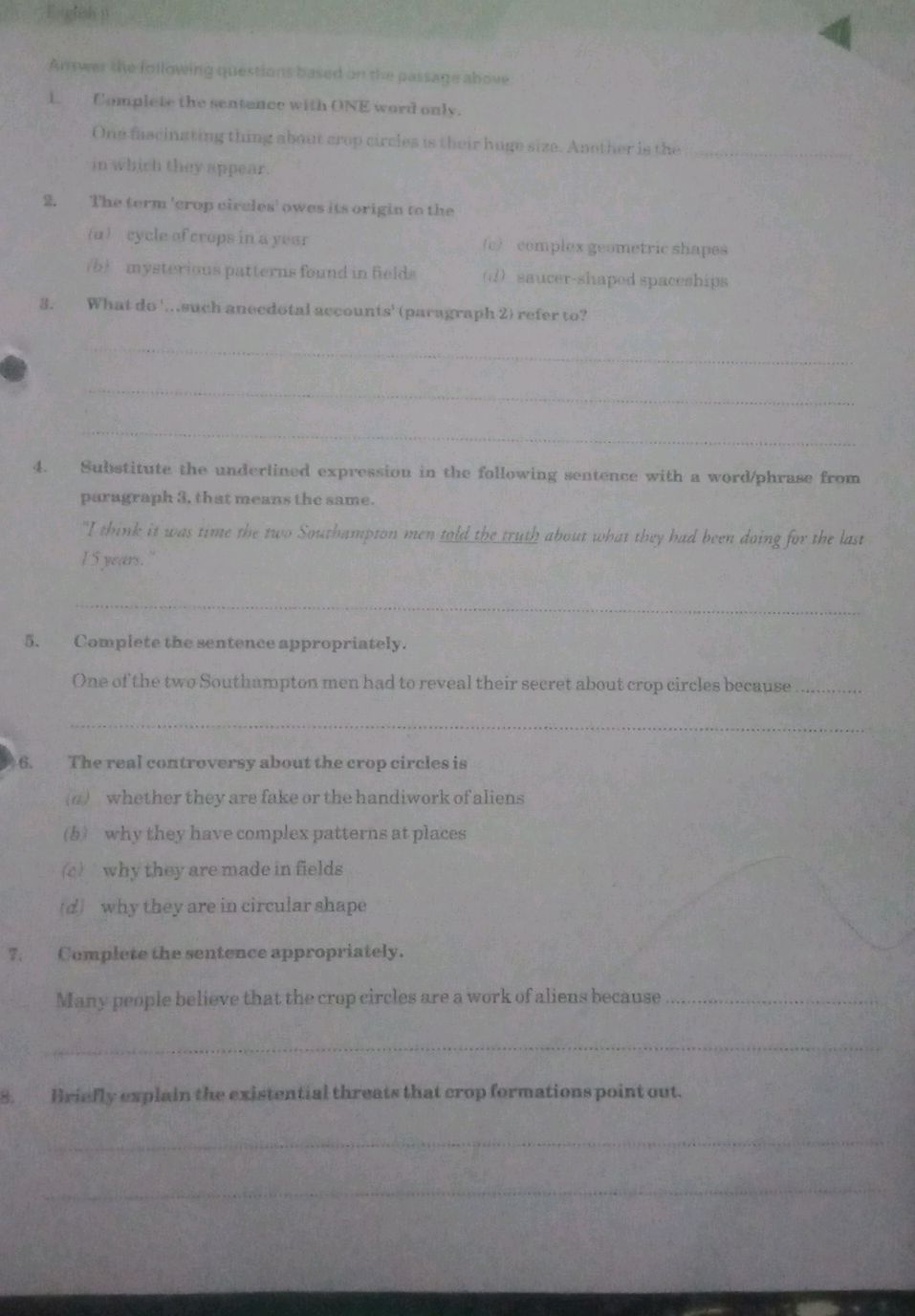 1. Complete the sentence with ONE word only. | StudyX