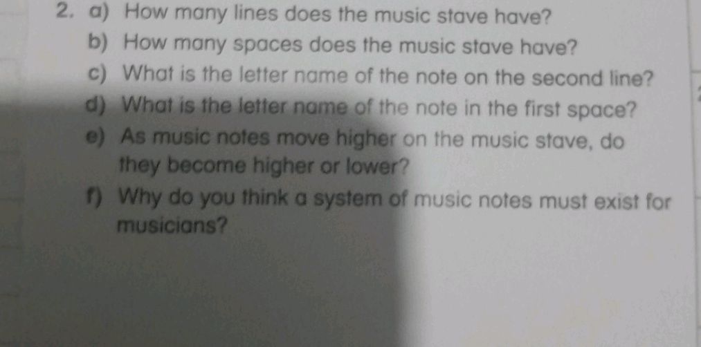 2. a) How many lines does the music stave | StudyX