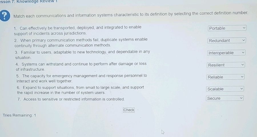 Match each communications and information