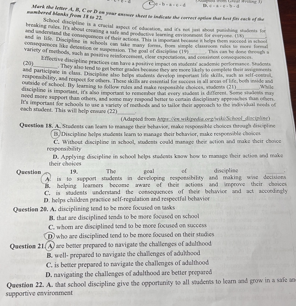 Question 18. A. Students can learn to manage | StudyX