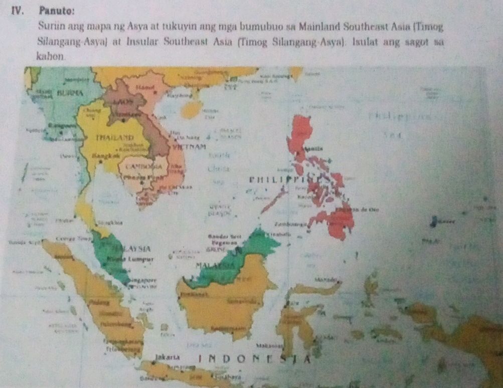IV. Panuto: Surin ang mapa ng Asya at | StudyX