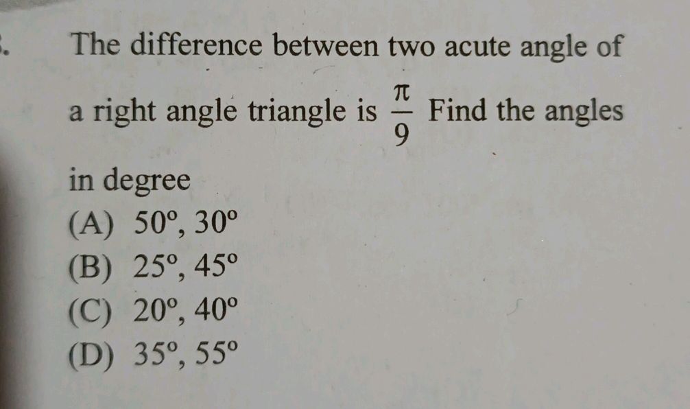 The difference between two acute angles of a