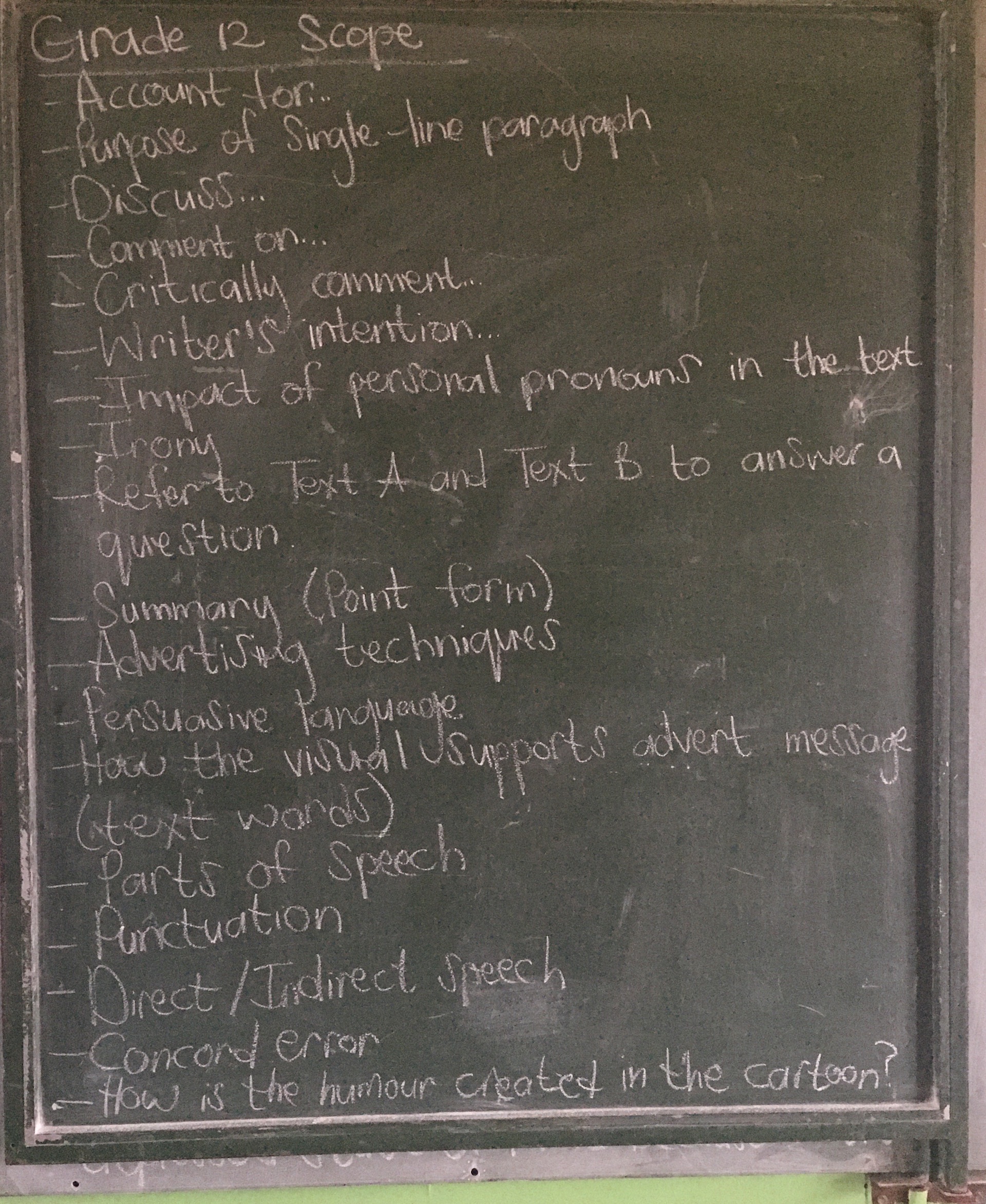 Grade 12 Scope - Account for... - Purpose of