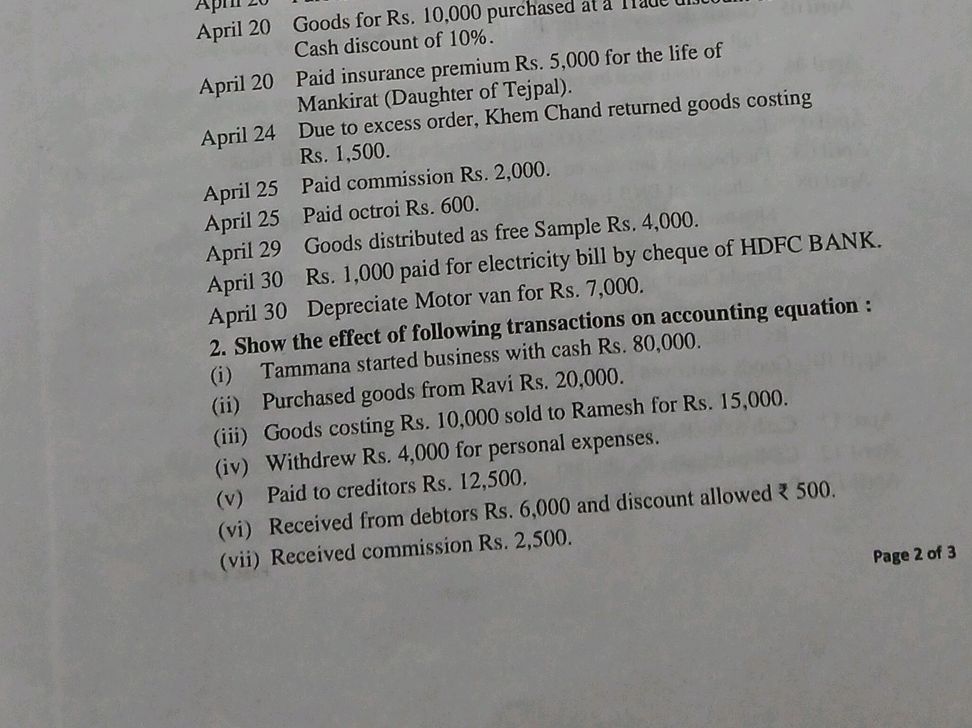 2. Show the effect of following transactions | StudyX