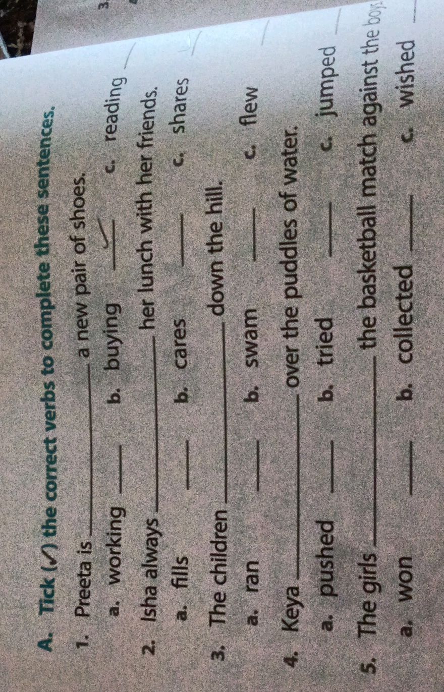 A. Tick ( ) the correct verbs to complete | StudyX