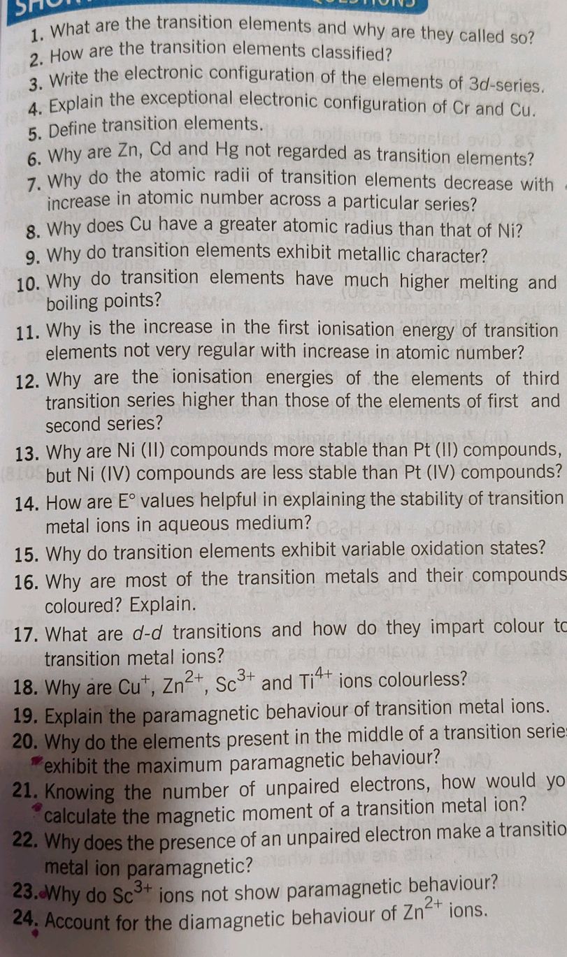 1. What are the transition elements and why | StudyX