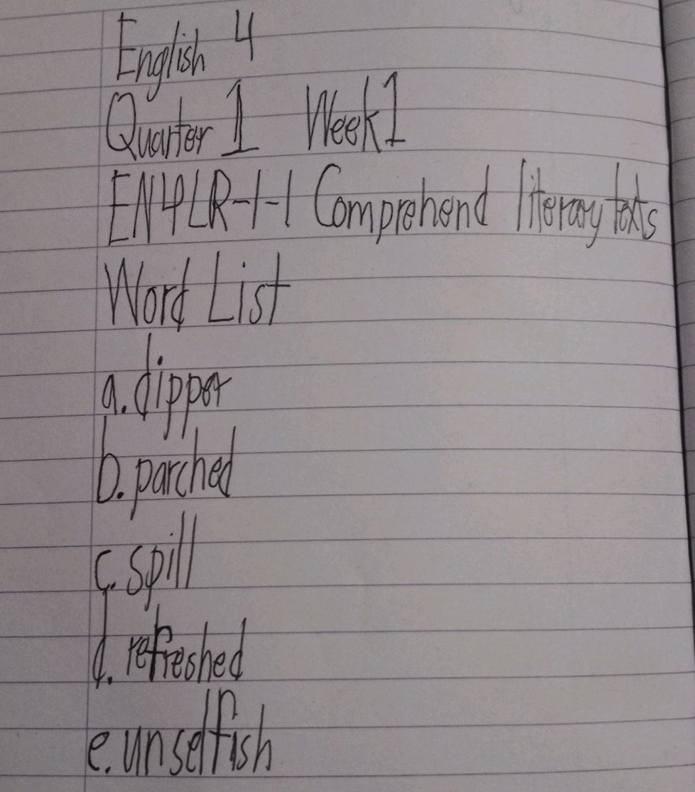 Word List a. dipper b. parched c. spill | StudyX
