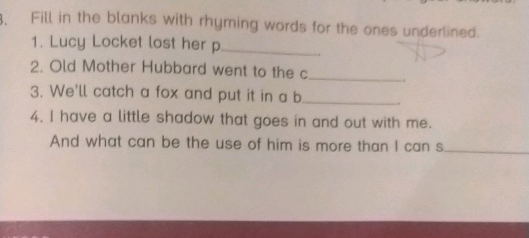 3. Fill in the blanks with rhyming words for | StudyX